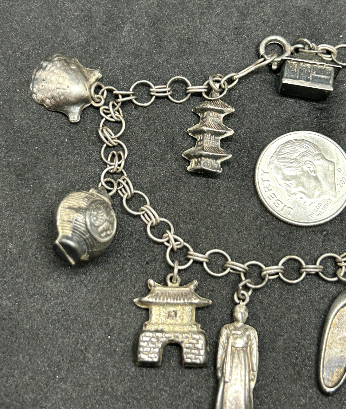 Vintage Chinese Asian Japanese Silver Charm Bracelet … - Gem