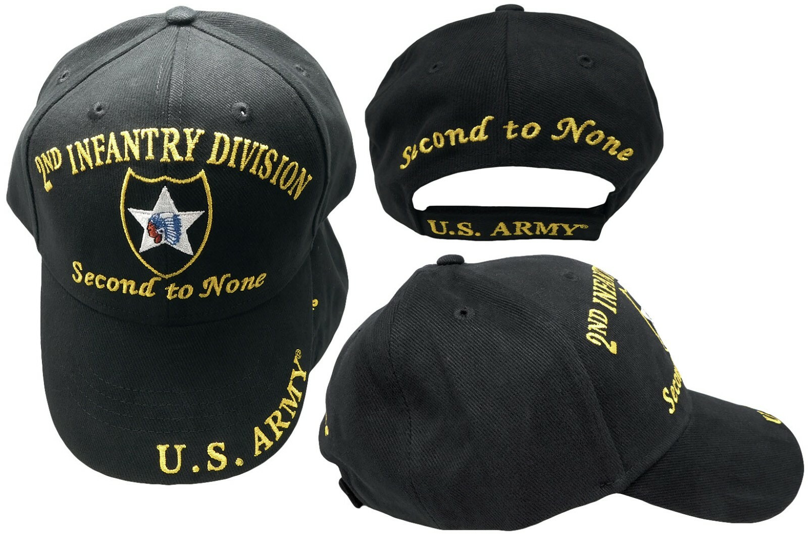 U.S. Army 2nd Infantry Division Second to None Black Embroidered Cap ...