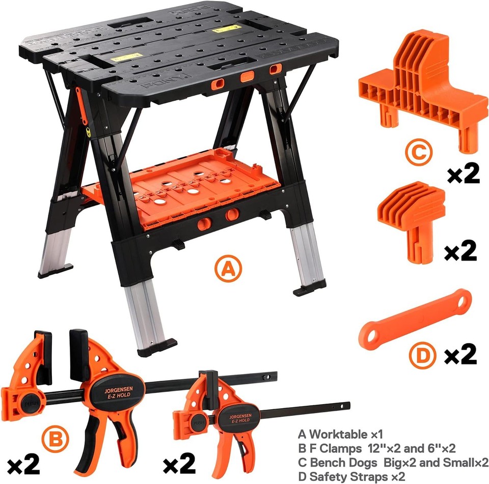 Pony 2-in-1 Work Bench Portable with 4pc Clamp 4pc Bench Dog, 2pc ...