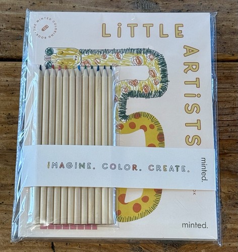 MINTED Little Artists 58 Page COLORING BOOK & 12-Natural Wood COLORED ...