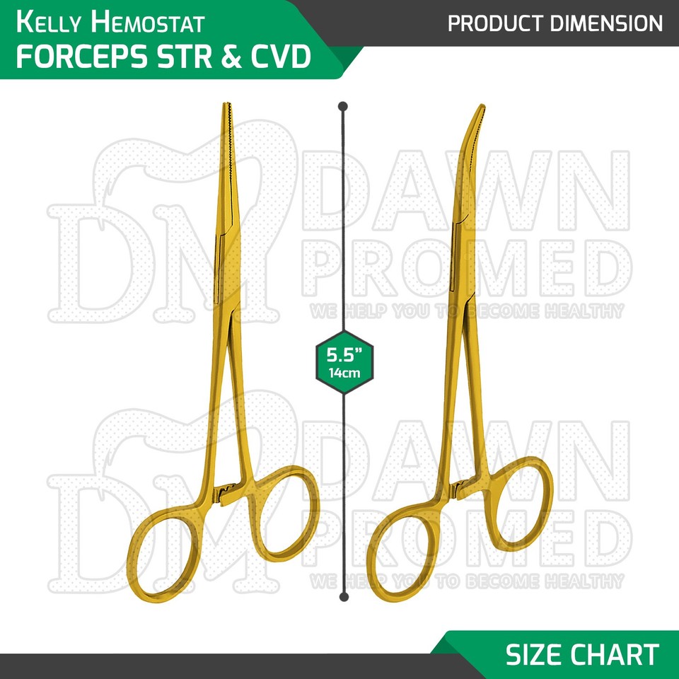 2 Pcs Kelly Hemostat Forceps 5.5" Straight & Curved Gold Surgical ...