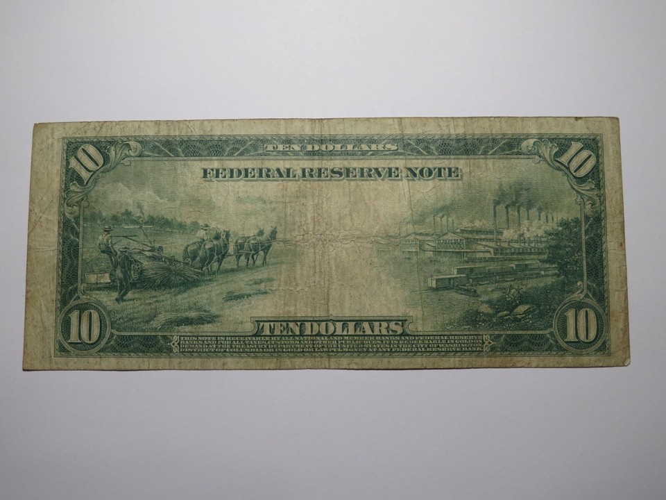 $10 1914 Boston MA Federal Reserve Large Bank Note Currency Bill FINE ...