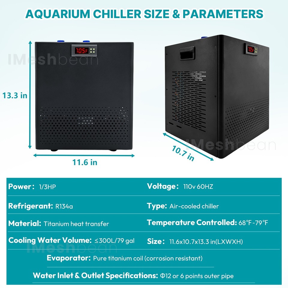 300L 1/3HP Aquarium Chiller Ice Bath Water Chiller Hydroponic Fish Tank ...