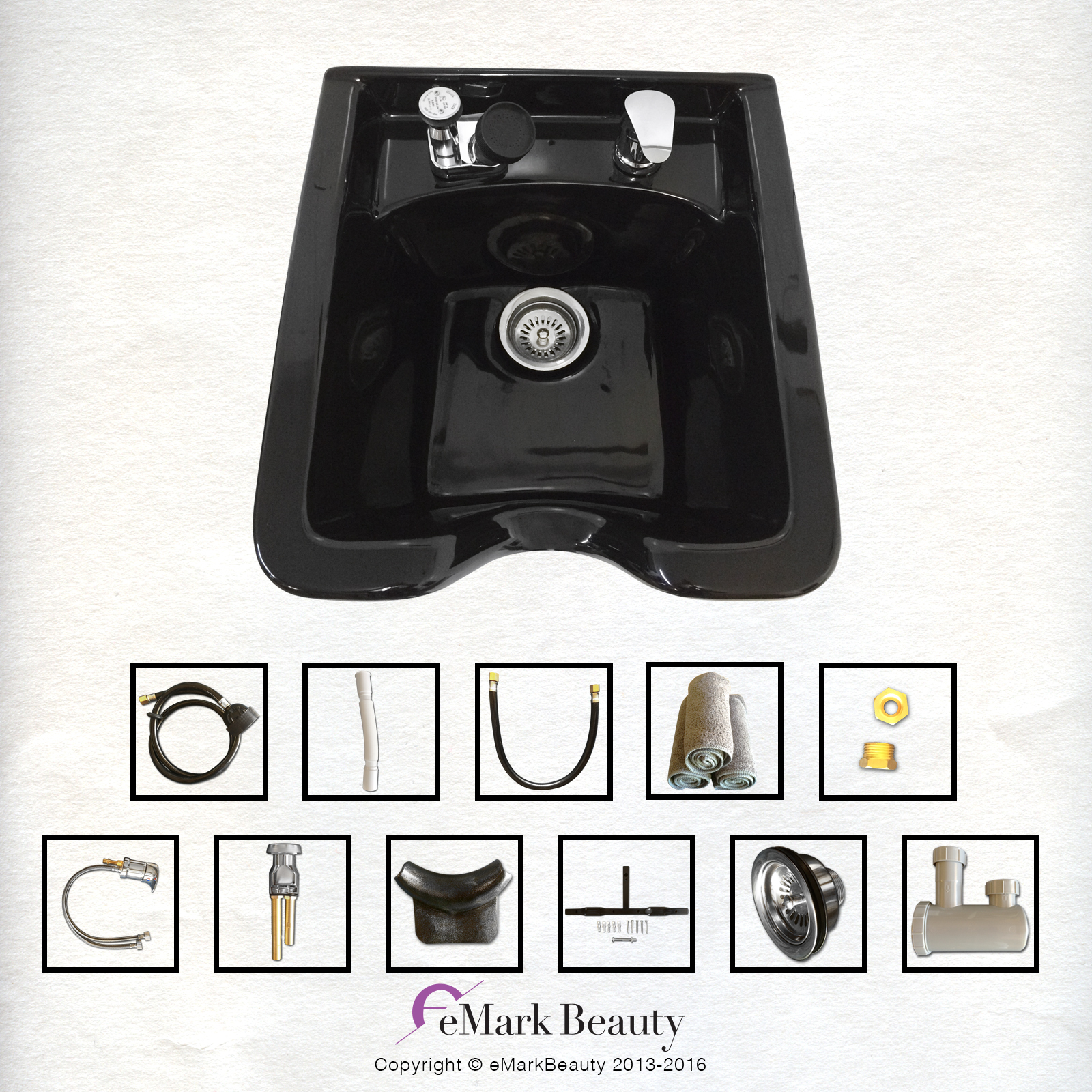 Square Shampoo Bowl Black ABS Plastic Shampoo Sink Salon Equipment TLC ...