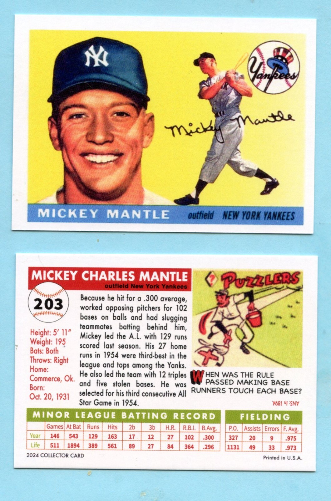 1955 Topps Baseball Archives - #203 Mickey Mantle - New York Yankees | eBay
