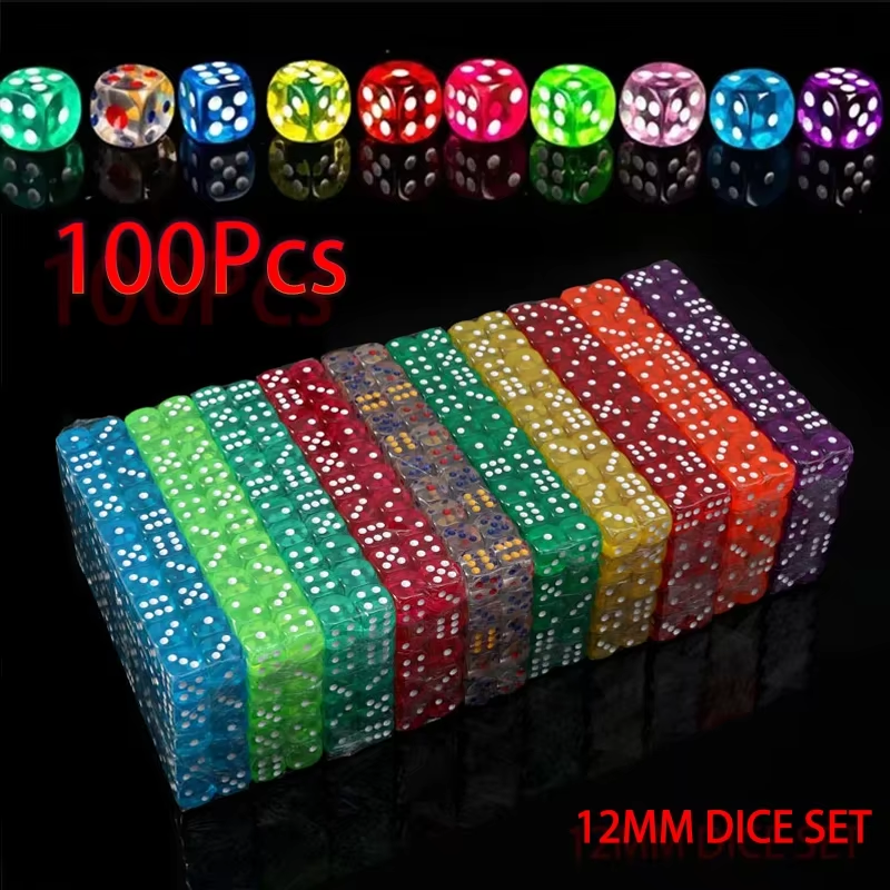 100Pcs/Set D6 Dice 12Mm 6 Sided Multicolor Transparent Color Acrylic ...