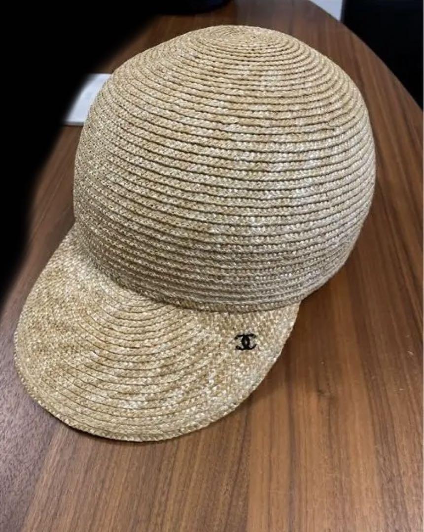CHANEL Beige Straw Cap with Black Coco Logo for Women… - Gem