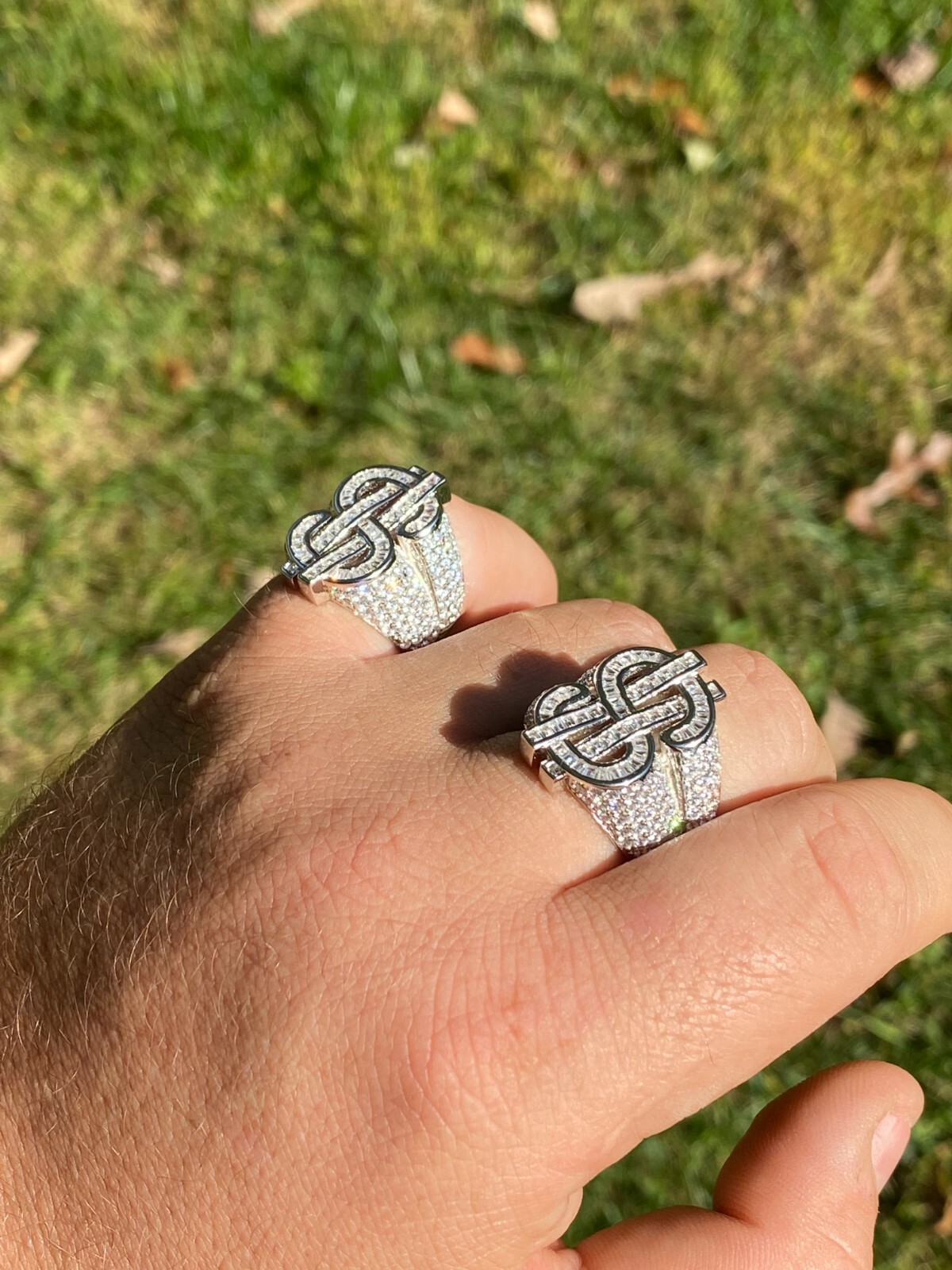 Real Solid 925 Sterling Silver Men's Hip Hop Dollar Sign $ Iced Pimped ...