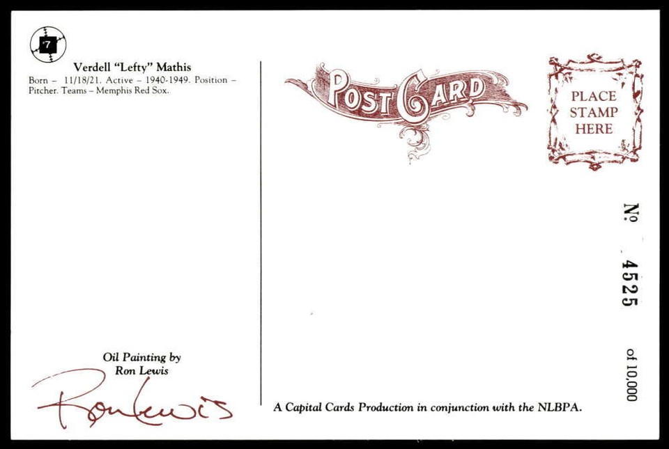 Lefty Mathis 1991 Ron Lewis Negro League Postcards #7 /10000 | eBay