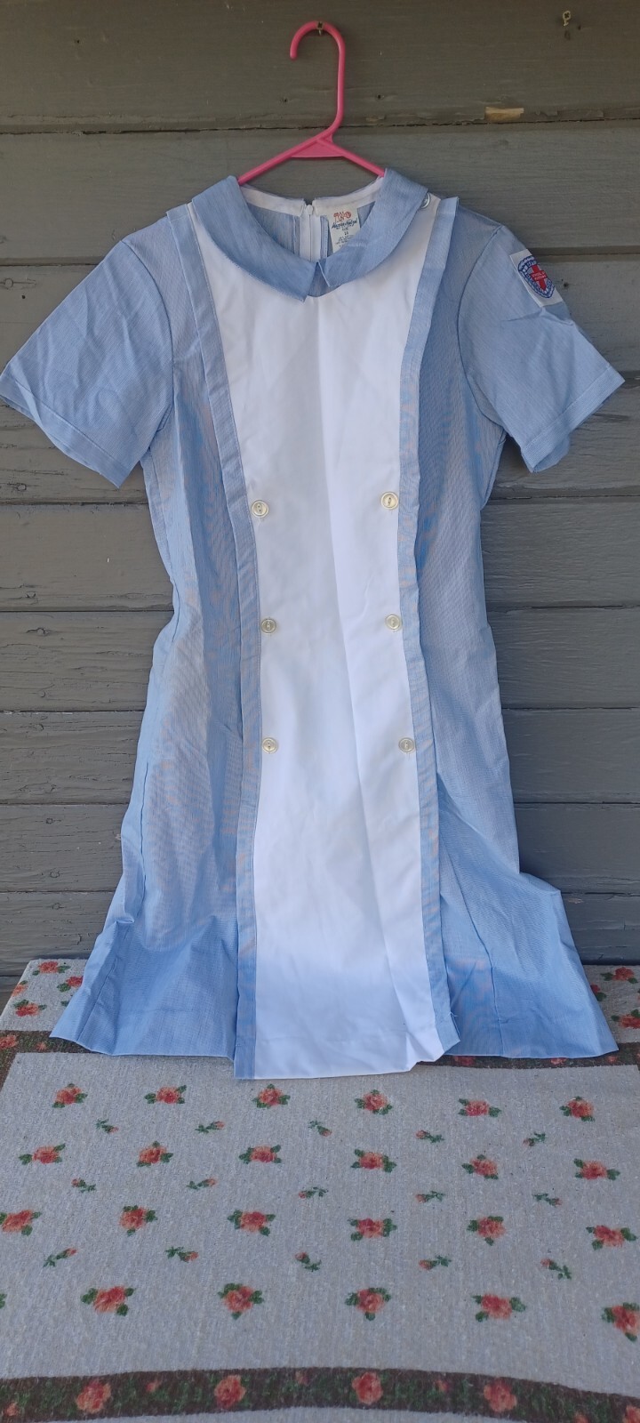 Vintage White Blue Cotton Blend Nurse Uniform Dress b… - Gem