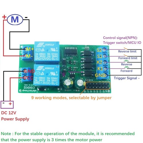 DC 12V Motor Controller Relay Board Forward Reverse Control Limit Start ...