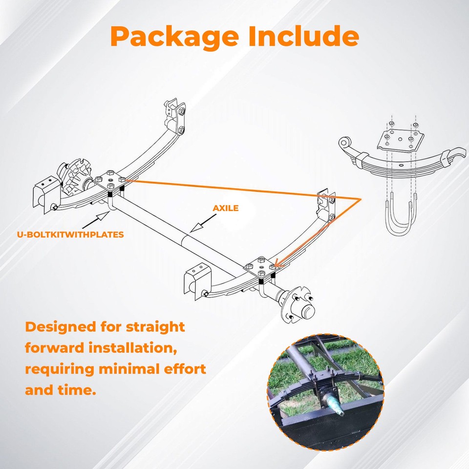 For 3500lbs Single Trailer Axle 4 Leaf Double Eye Leaf Springs + Hanger ...