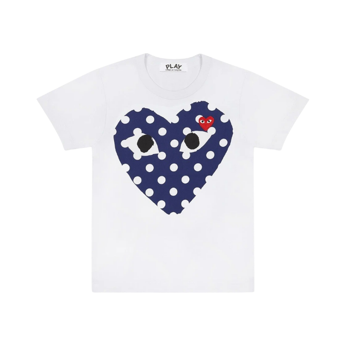 CDG Play Red Heart Printed Blue Heart T-Shirt White Official | eBay
