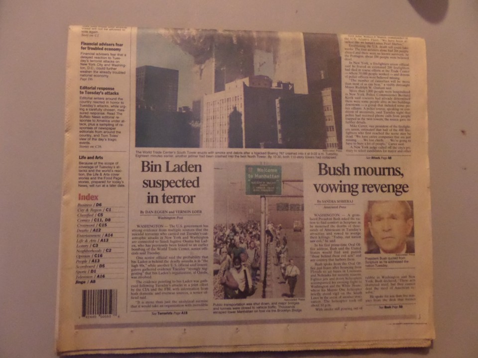 For sale a 9/11 newspaper. The attack. Buffalo Evening News. September ...