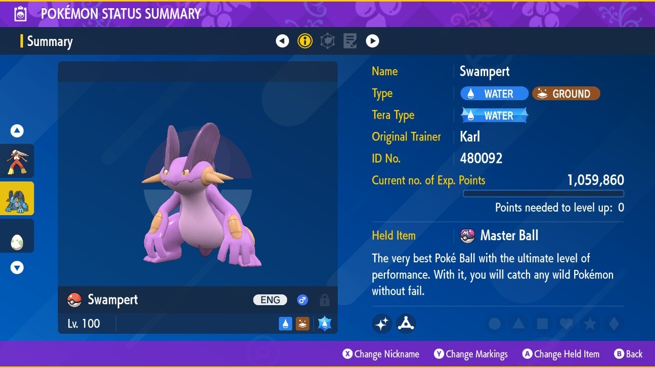 Shiny Swampert 6IV Lv. 100 Jolly Nature Hoenn Pokemon Home Scarlet ...