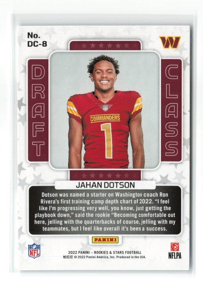 JAHAN DOTSON #DC-8 2022 PANINI ROOKIES STARS COMMANDERS DRAFT CLASS | eBay