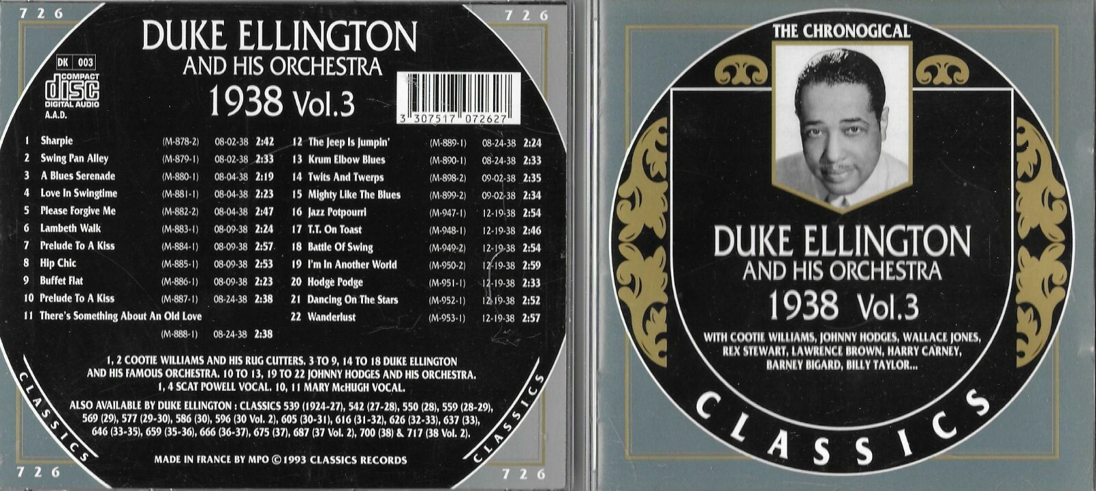 DUKE ELLINGTON 1938 VOL. 3-CLASSICS CD NEW SEALED LONG OUT OF PRINT | eBay