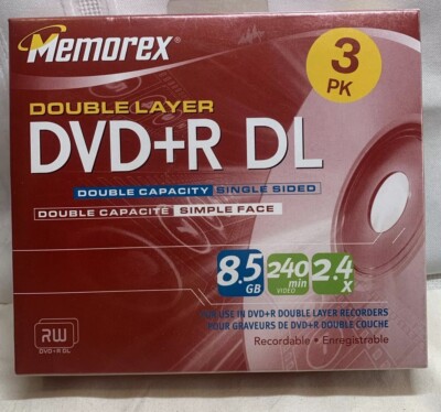 Memorex DVD+R DL 8.5 GB Double Layer Blank DVD 3 Pack New Factory ...