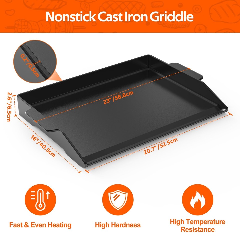 Onlyfire Universal Cast Iron Cooking Griddle, Pre-Seasoned Nonstick ...