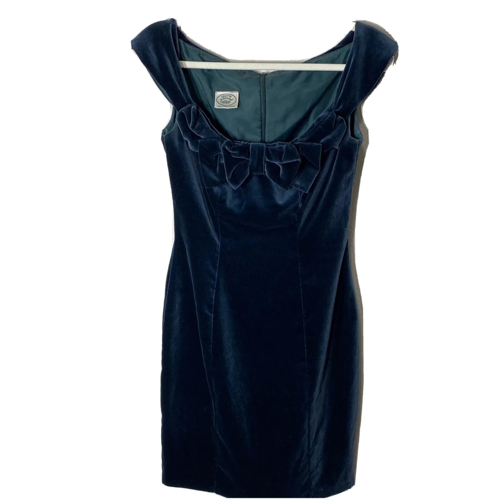 Vintage Laura Ashley 1980's Velvet Castleton Green Fit Bodycon Dress ...