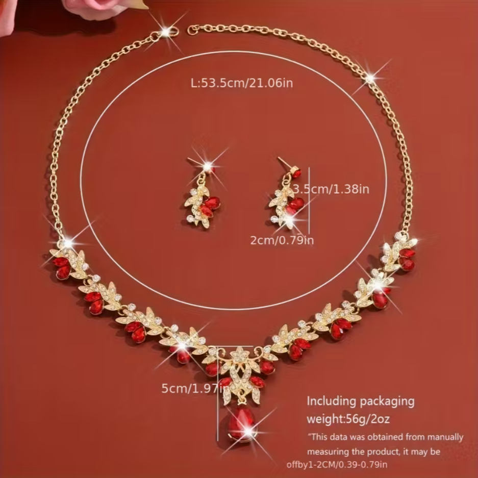 Stunning Red Jewelry Gift Set Necklace Earrings Glass Gems Women Ladies ...