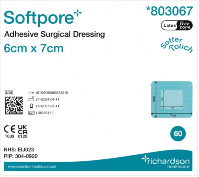 SOFTPORE Adhesive Surgical Dressings - 6cm x 7cm **from only 33p ...