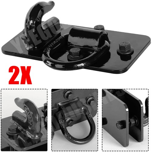 Pair Tractor Front Bumper Hitch D Ring Bracket Tie Down Hooks W/Backer ...