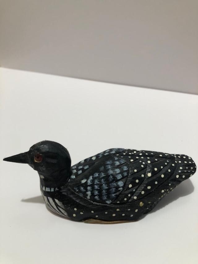 LOON Bird Figurine Painted Wood 5" x 2" | eBay