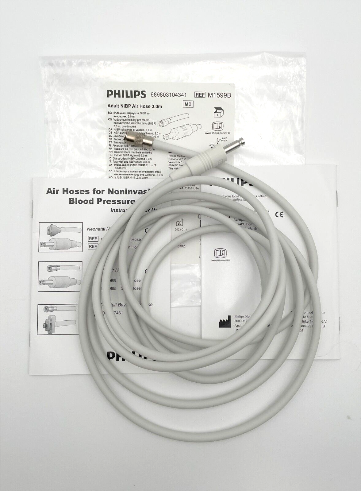PHILIPS M1599B BLOOD PRESSURE CUFF INTERCONNECT TUBE NIBP CABLE ADULT ...