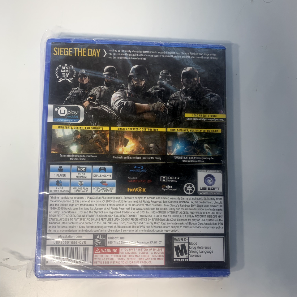 Tom Clancy's Rainbow Six Siege PlayStation 4 PS4 Brand New Sealed! | eBay
