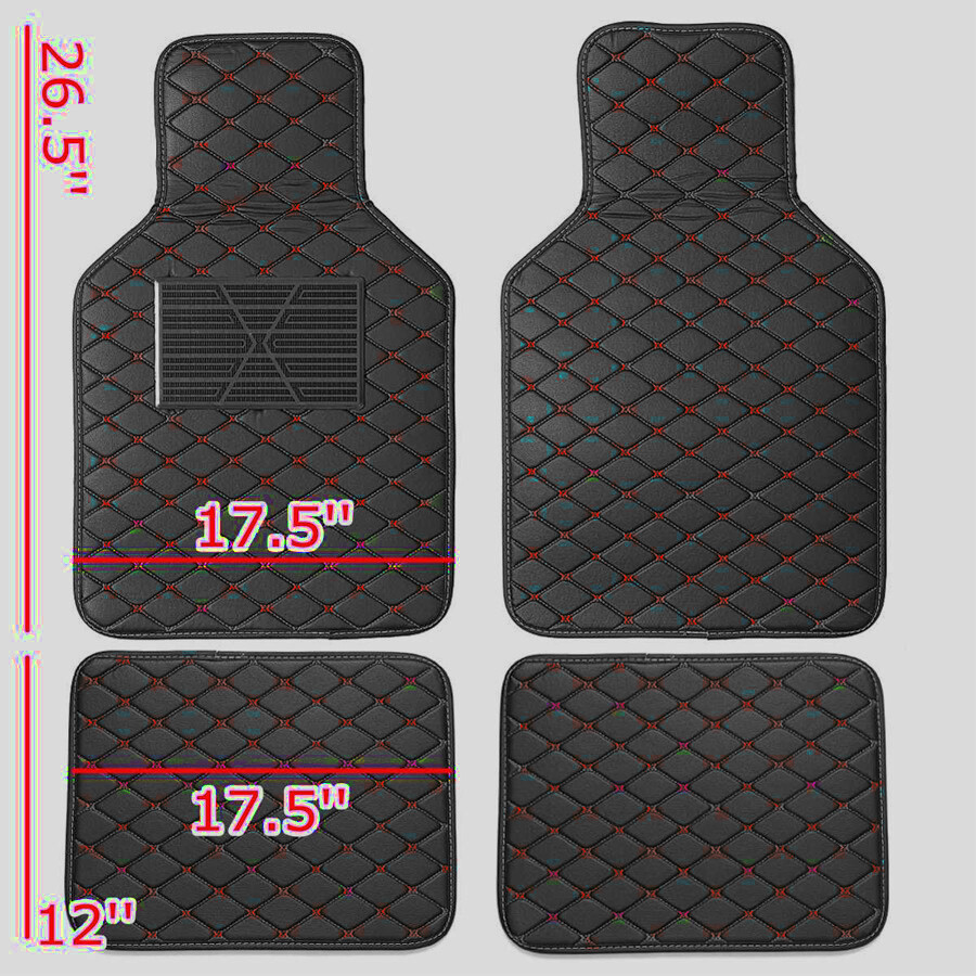 4Pcs Universal Black PU Leather Car Floor Mats Pad Front Rear Cover ...