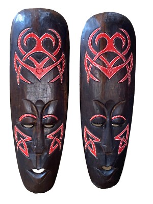 SET OF 2 20" TRIABAL MASKS TRIBAL WALL ART ISLAND HOME DECOR TIKI BAR ...