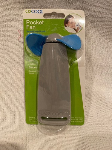 O2 Cool Battery Operated Handheld Pocket Fan NEW Blue Grey Soft Foam ...