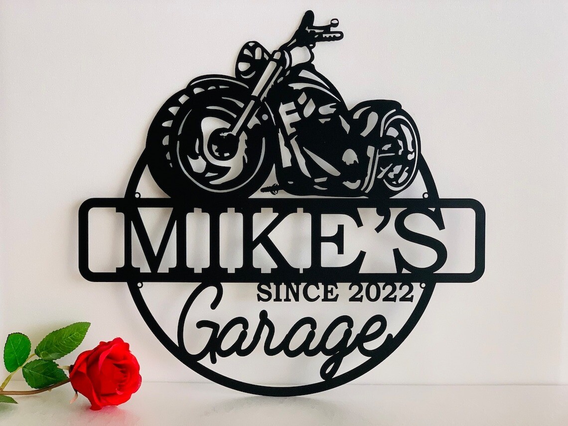 Personalized Motorcycle Garage Metal Signs, Custom Mechanic Workshop ...