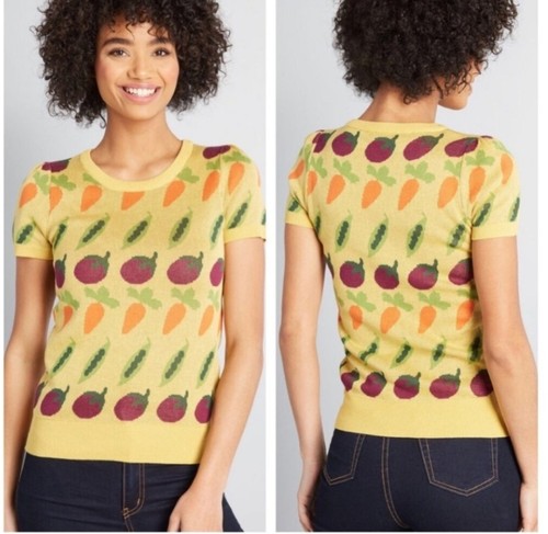 Modcloth Sweater Womens Large Yellow Homegrown Harvest Vegetable | eBay