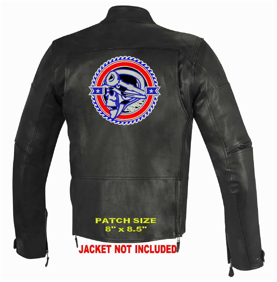 LARGE EMBROIDERED BUZZ SAW RACER SKULL JACKET VEST BACK PATCH MC BIKER ...