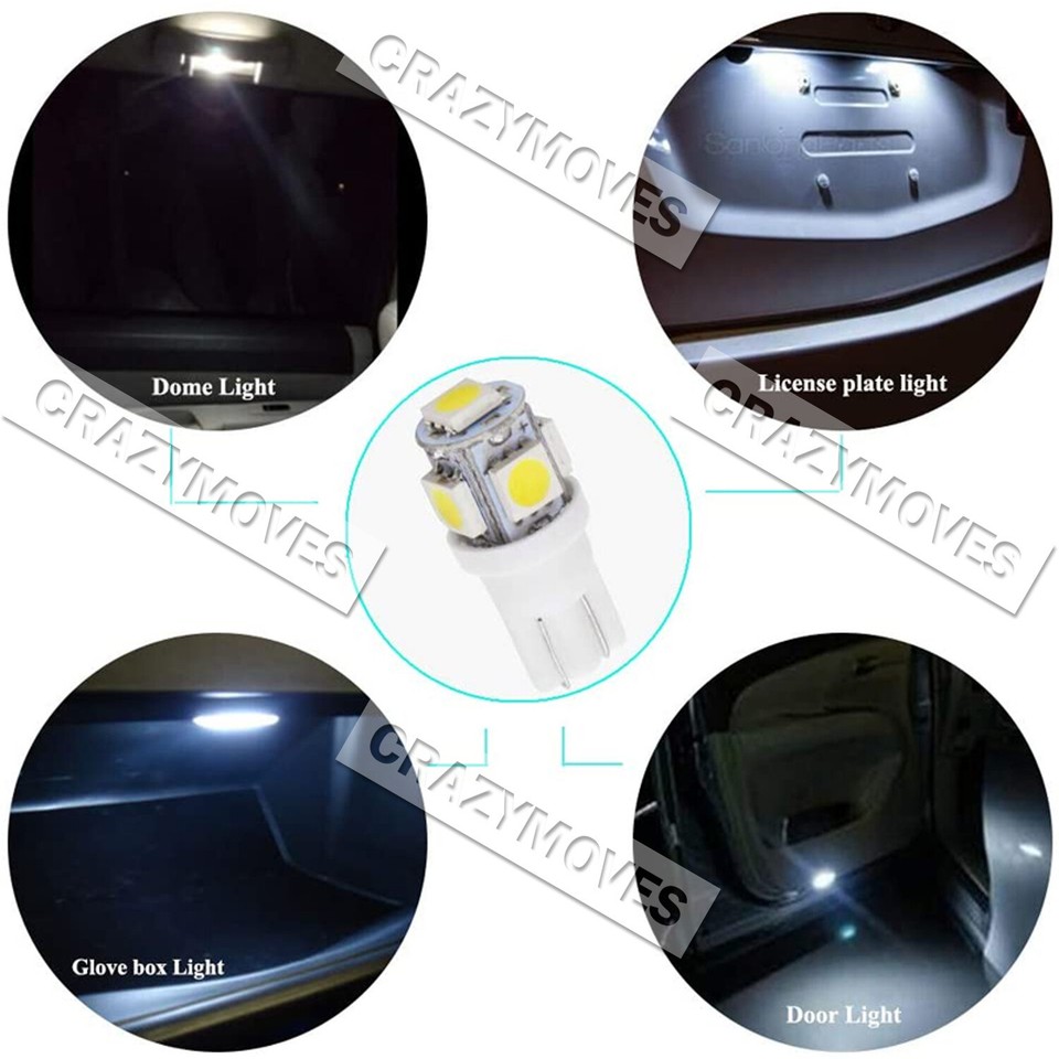 White LED Car Wedge Tail Side Parking Light Globe T10 194 168 SMD 5050 ...