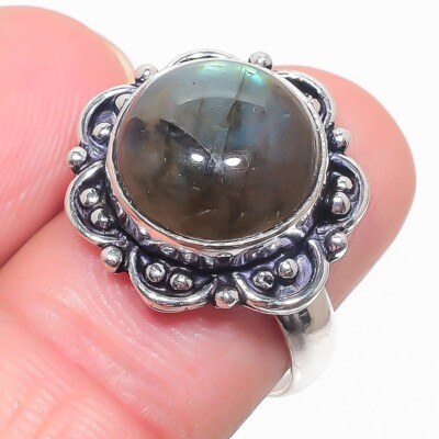 Labradorite Gemstone Handmade 925 Sterling Silver Jewelry Ring Size 9 ...