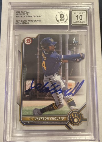 🔥🔥Jackson Chourio 1st Bowman Auto Beckett Authentication/On Card ...