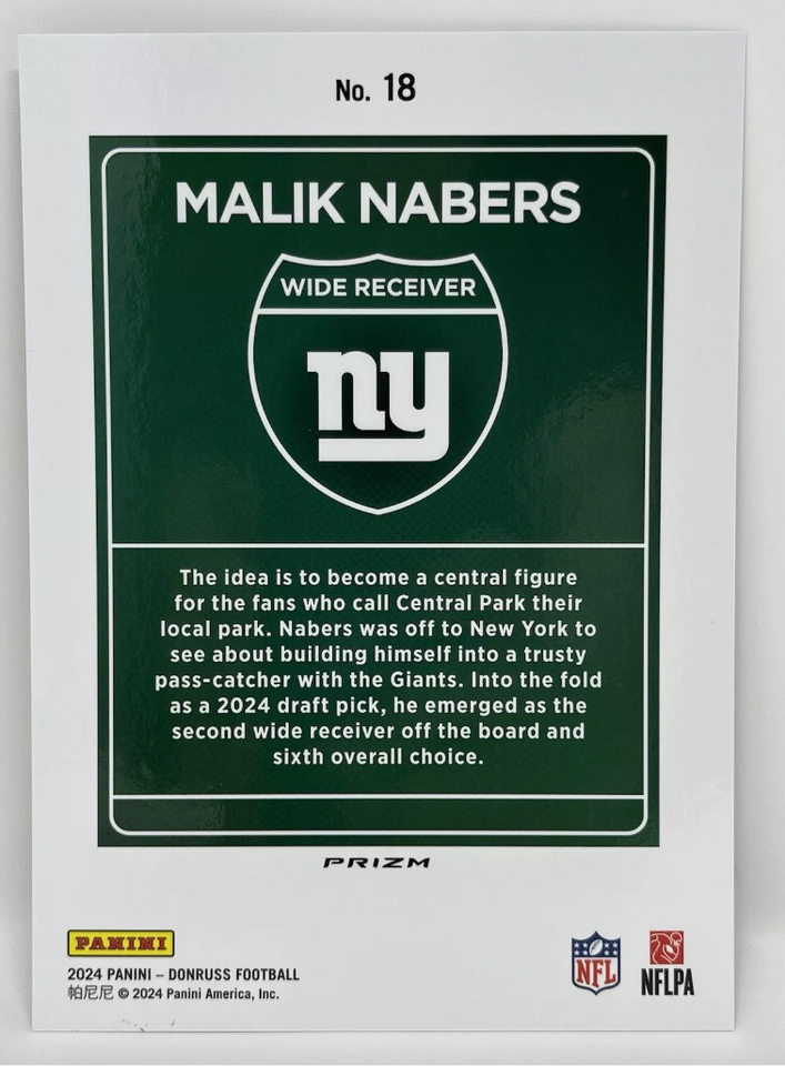 2024 Panini Donruss Football MALIK NABERS RC #18 Oversized Jumbo ...