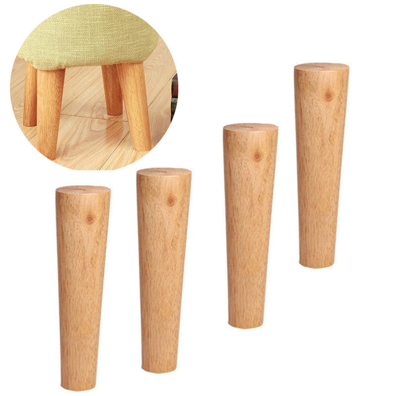 4Pcs Beech Wood Furniture Legs Table Stool Natural Round Tapered Feet ...