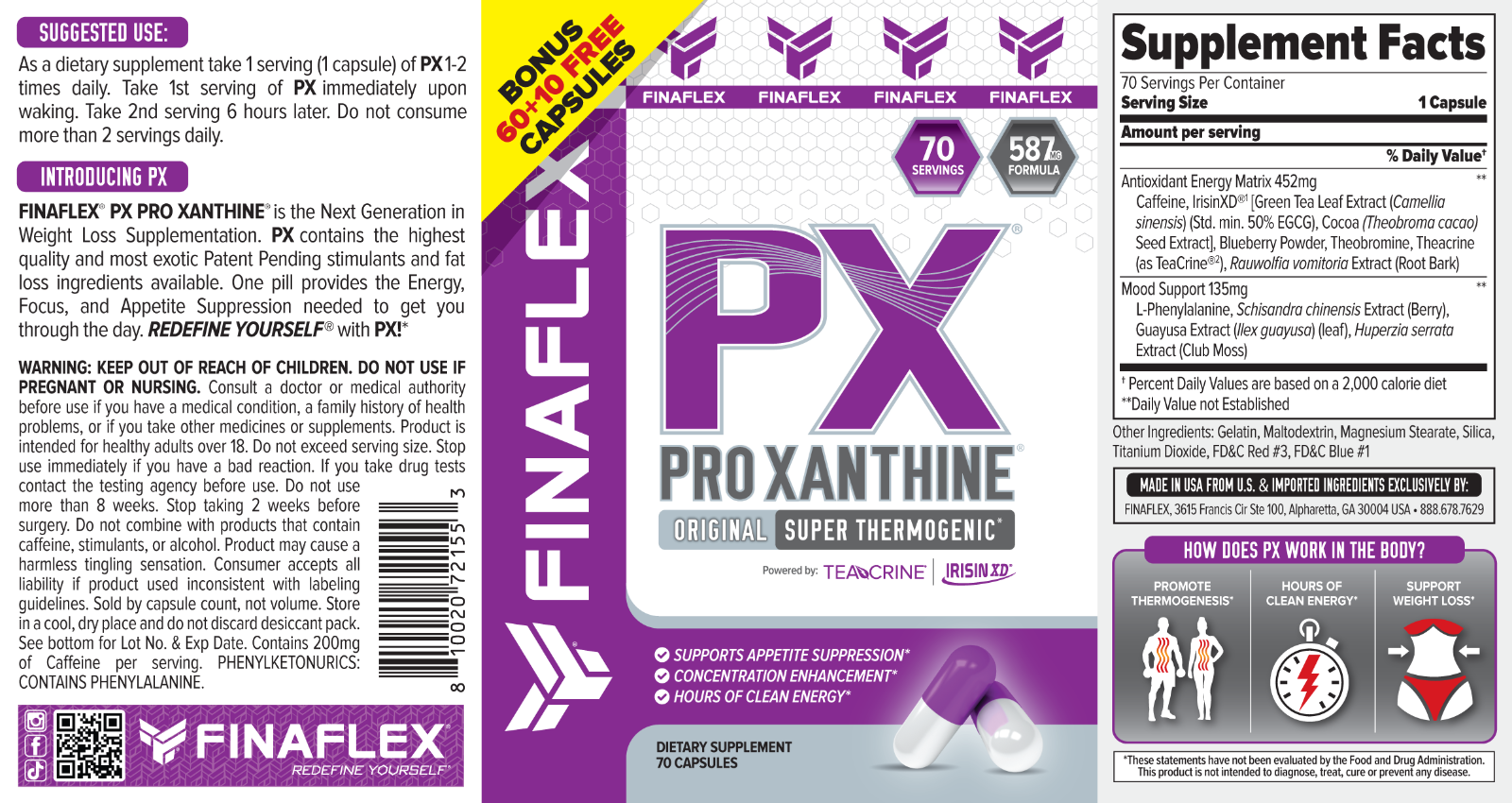 FINAFLEX PX Pro Xanthine 500-XT Weight Management - 60 Capsules for ...
