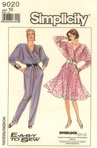 Simplicity 9020 Front Wrap Pleated Dress & Jumpsuit w Dolman Sleeves Sz ...