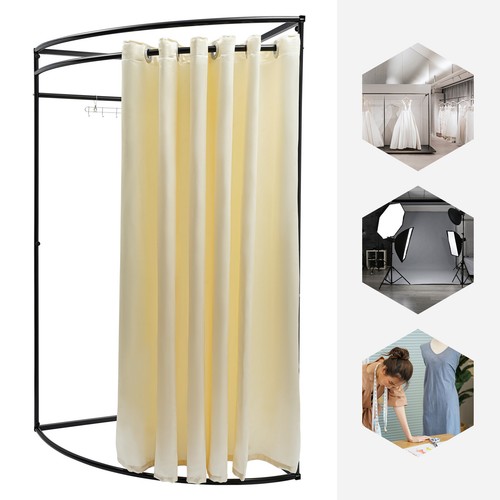 Fitting Room W/ Beige Curtain, Dressing Room For Clothing Store ...