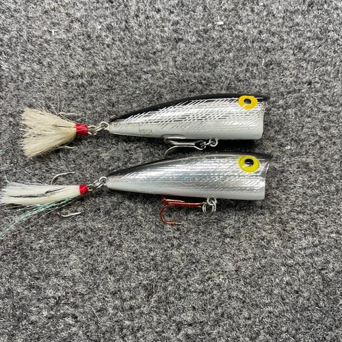 Rebel Pop-r P60 Popper Topwater Lot of 2 Lures 1/4oz - Silver Black ...
