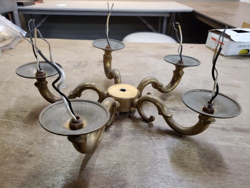 Vintage Chandelier Sconce Parts, 5 Arms Bobesches Hub, Cast Brass, 12 ...