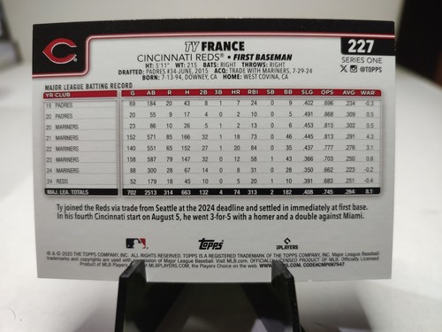 Ty France Silver Diamante Foil 2025 Topps Series 1 Card #227 Cincinnati ...