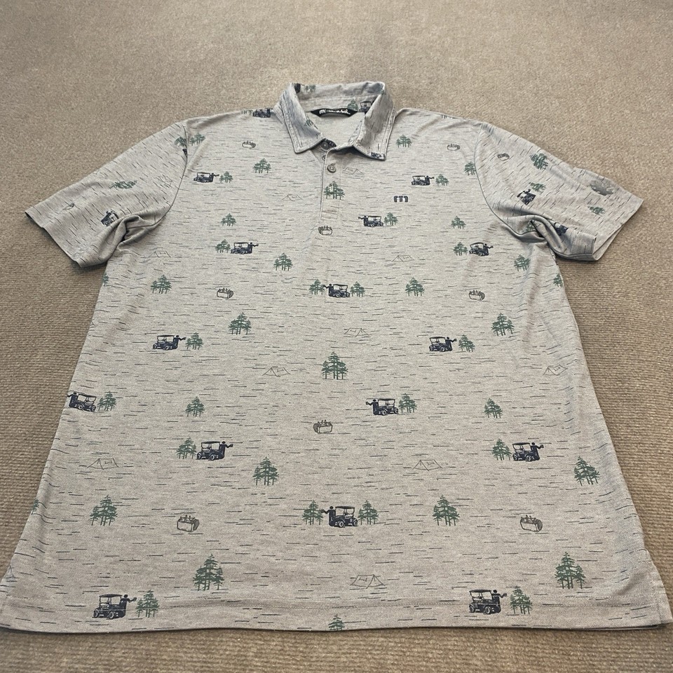 Travis Mathew Polo Shirt Mens XL Gray Performance Golf Course Graphic ...
