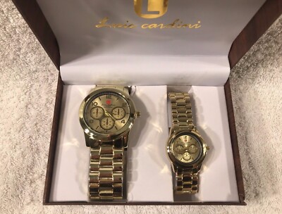 $249.99 Luis Cardini His & Her Metal Link Stylish Set of Watches NIB 80 ...