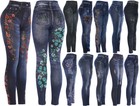 High Waist Women's Denim Print Fake Faux Jeans Leggings Pants | eBay